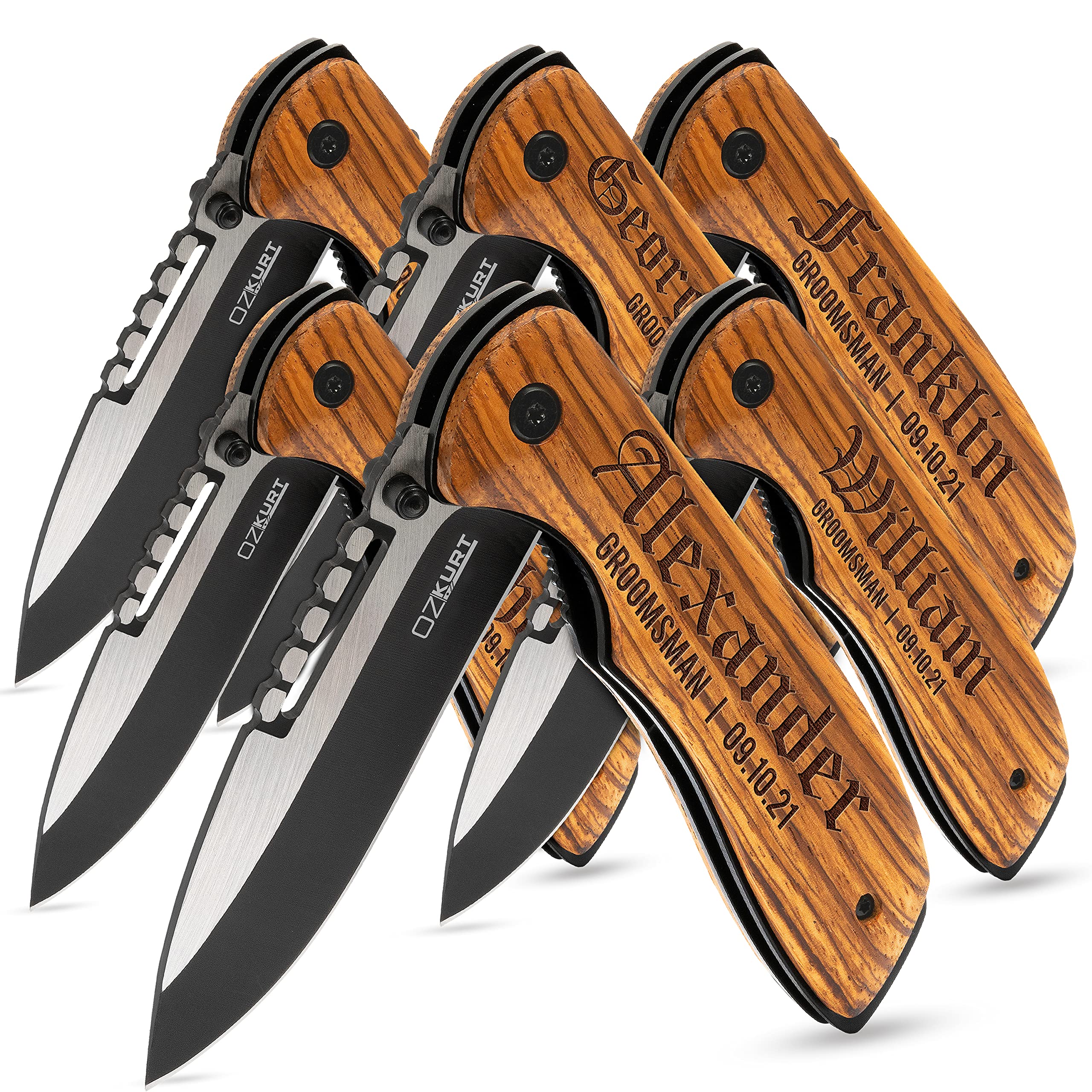 Lara Laser Works Set of 6 - Personalized Pocket Knife for Groomsmen, 16 Font - Groomsman Gifts for Wedding, Groomsmen Proposal Gifts - Custom Engraved Pocket Knives