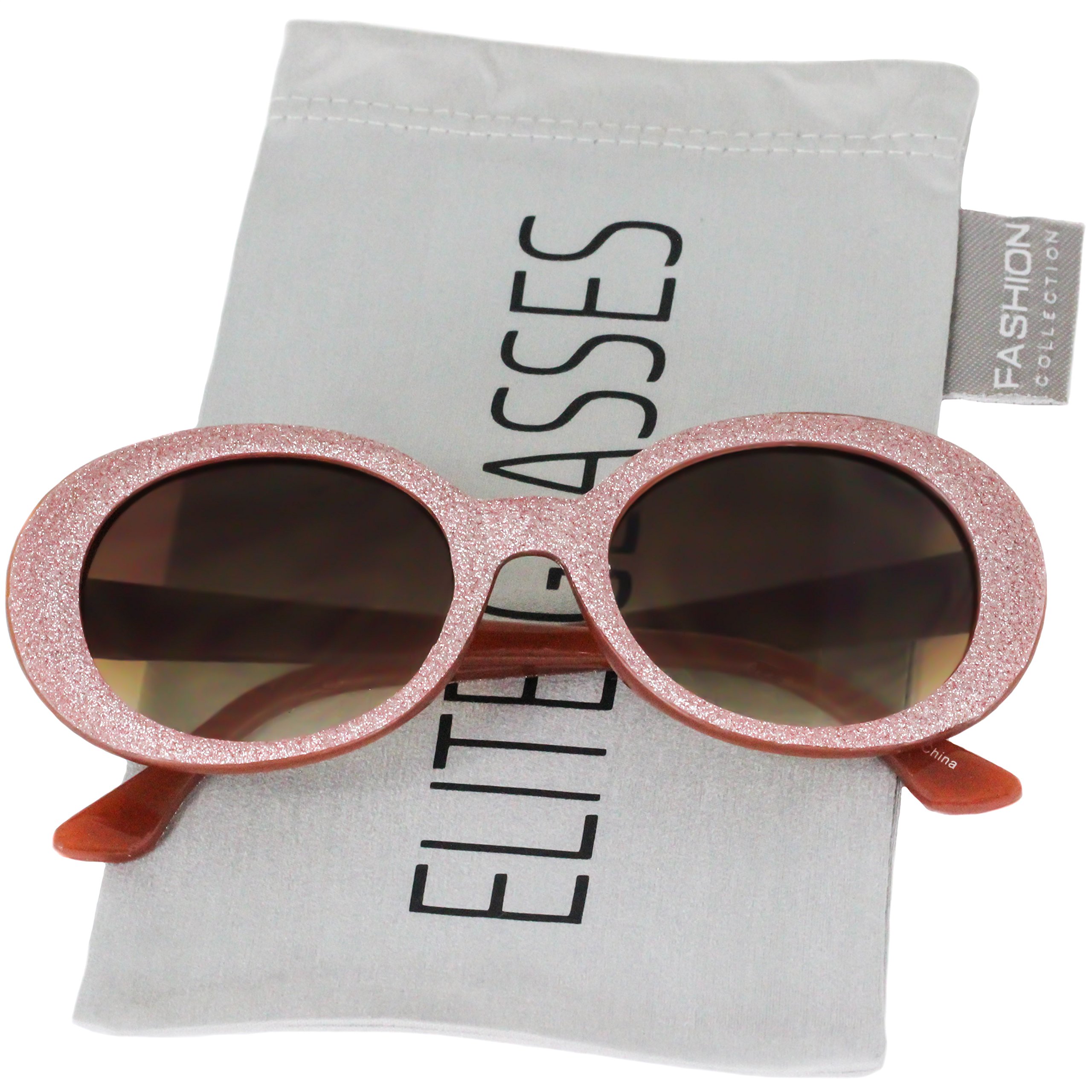 Clout Goggles Oval Mod Retro Thick Frame Rapper Hypebeast Eyewear Supreme Glasses Cool Sunglasses (Pink Glitter/Brown, 51)