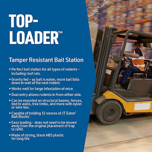 JT Eaton 902 Top Loader Rodent Bait Station, Black, Weather-Resistant, Dual Entrances, Compatible with Bait Blocks, Liquid, or Granular Bait