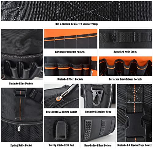 Full-Open Tool bag backpack, bookbag for men, electricians, construction