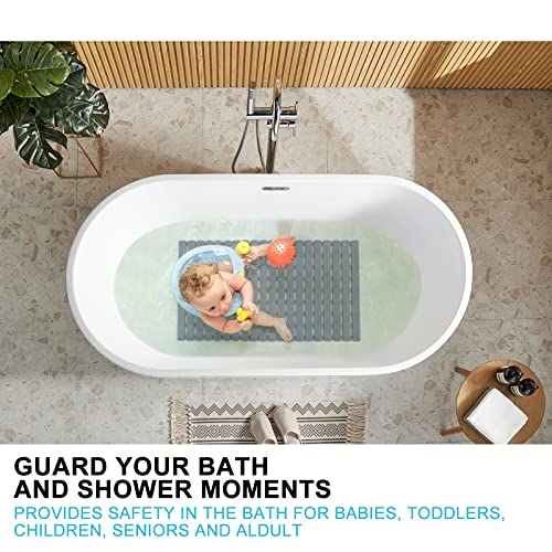 Linoows Shower Mat Non Slip Bath Mat for Tub and Shower Floor Mat, Machine Washable Bathtub Mat with Suction Cups and Drain Holes, Soft Bathroom Accessories, 27.5x15.7 Inch, Gray