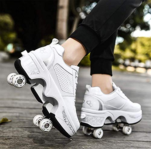 LDTXH Multifunctional Roller Skates Shoes Deformation Automatic Walking Shoes with Double-Row Deform Wheel Adult Children's Skating Shoes,5.5