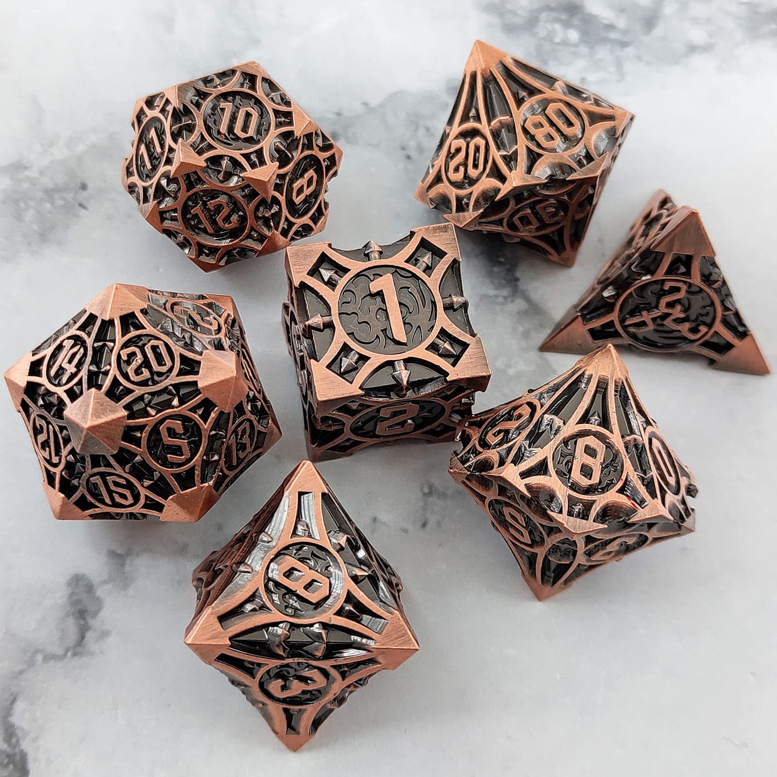 DND Dice Set Metal Polyhedral Dice Set Dungeons and Dragons Dice Large Role Playing Dice D&D Dice MTG RPG Pathfinder D and D Dice Board Games D20 D12 D10 D8 D6 D4 Ancient Red Copper