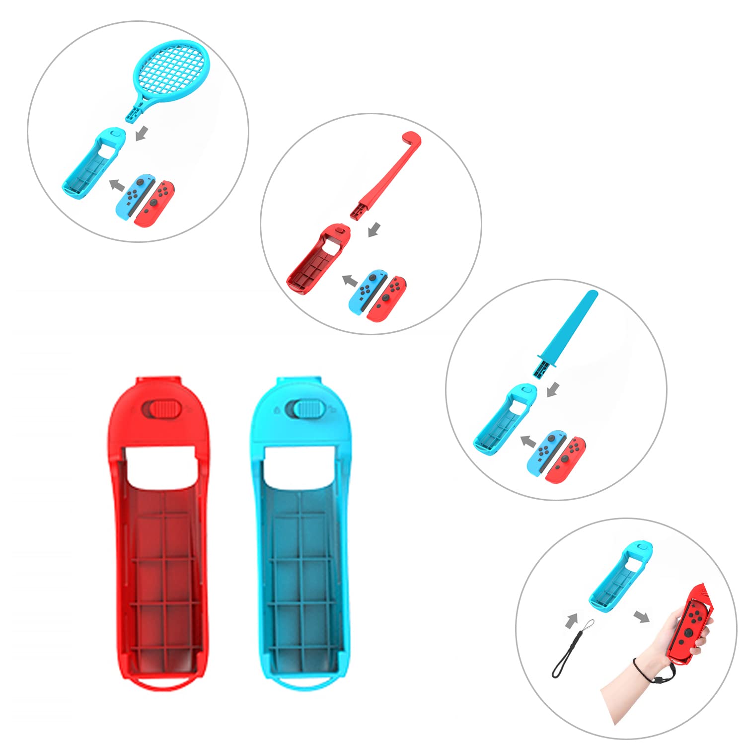 Ermorgen Switch Sports Accessories Bundle, 12 in 1 Detachable Kit for Nintendo Switch & Switch OLED, Joycon Grip for Sport Game, Leg Straps, Tennis Badminton Rackets, Golf Club and Sword Controller