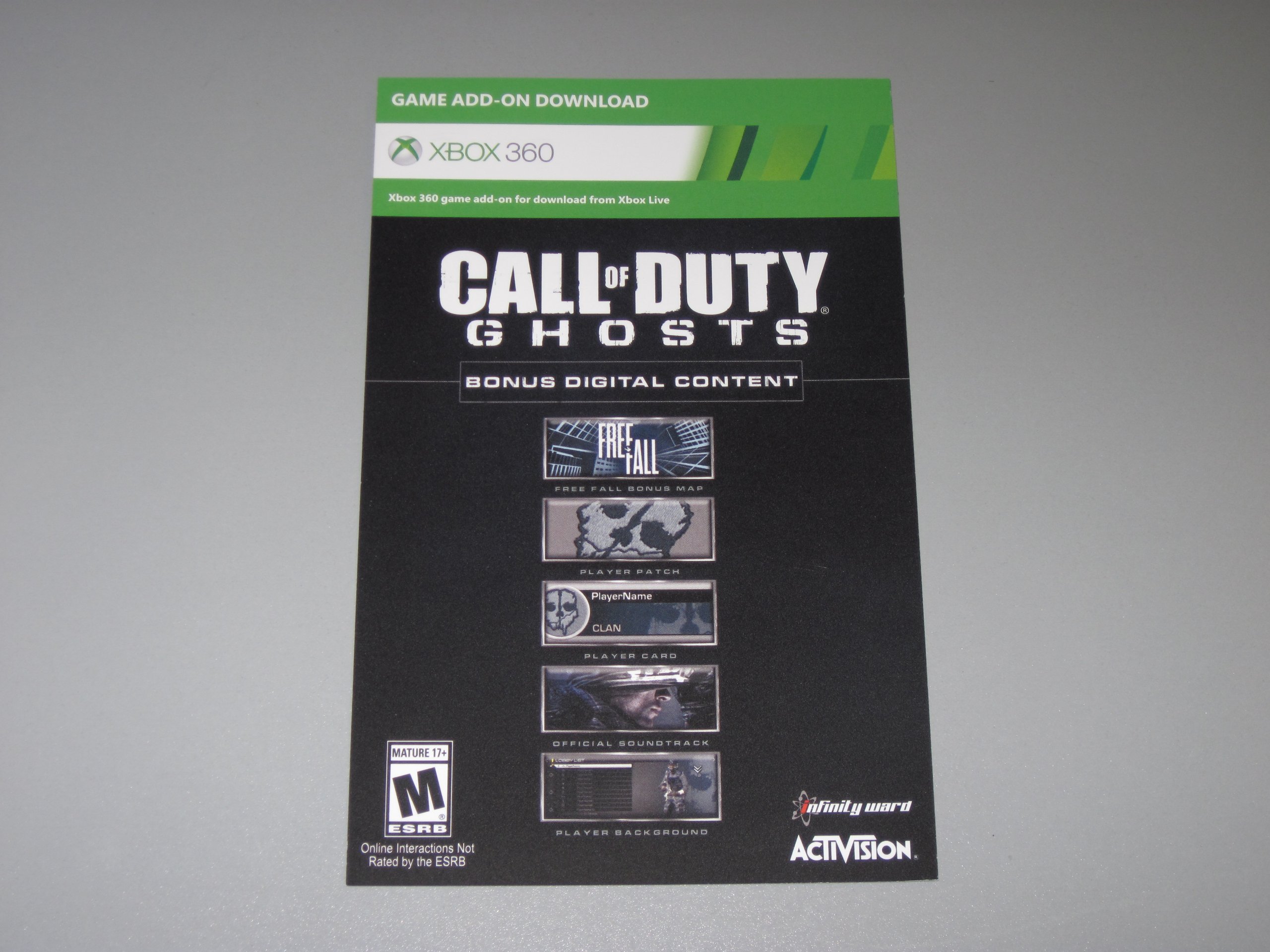 Call of Duty Ghosts Bonus Digital Content Code Card with Free Fall Map - Xbox 360