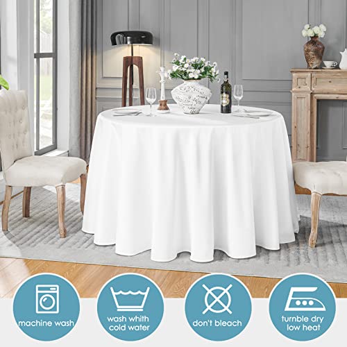 VidaFete 6 Pack 120inch Round Tablecloth Polyester Table Cloth,Stain Resistant and Wrinkle Polyester Dining Table Cover for Kitchen Dinning Party Wedding Rectangular Tabletop Buffet Decoration(White)