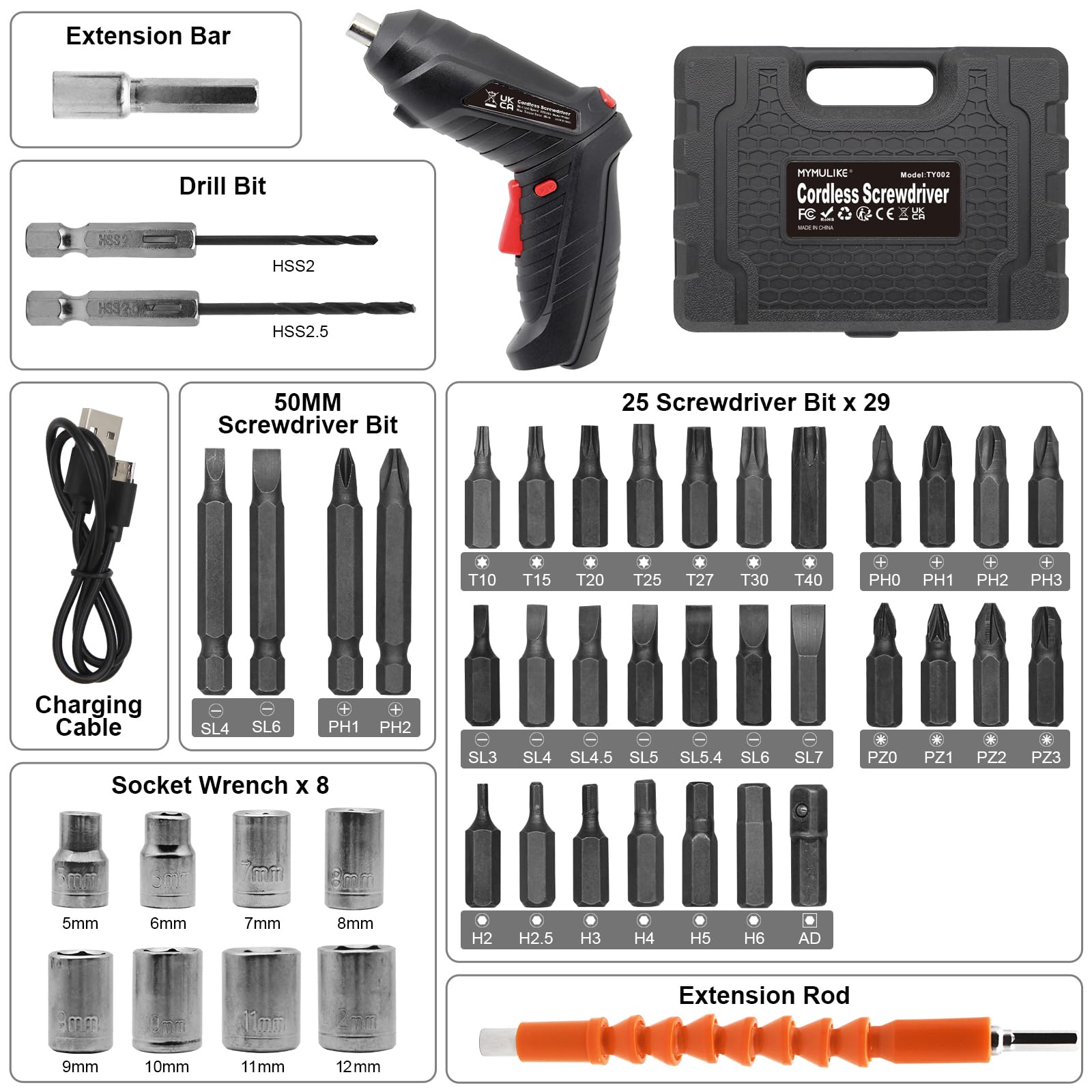 Cordless Electric Screwdriver, 3.6V Rechargeable Power Screwdriver with 47 pcs Accessories, usb charging, 3Nm Screw Gun, mini Carrying screwdriver set with LED Light for Father's Day Gift