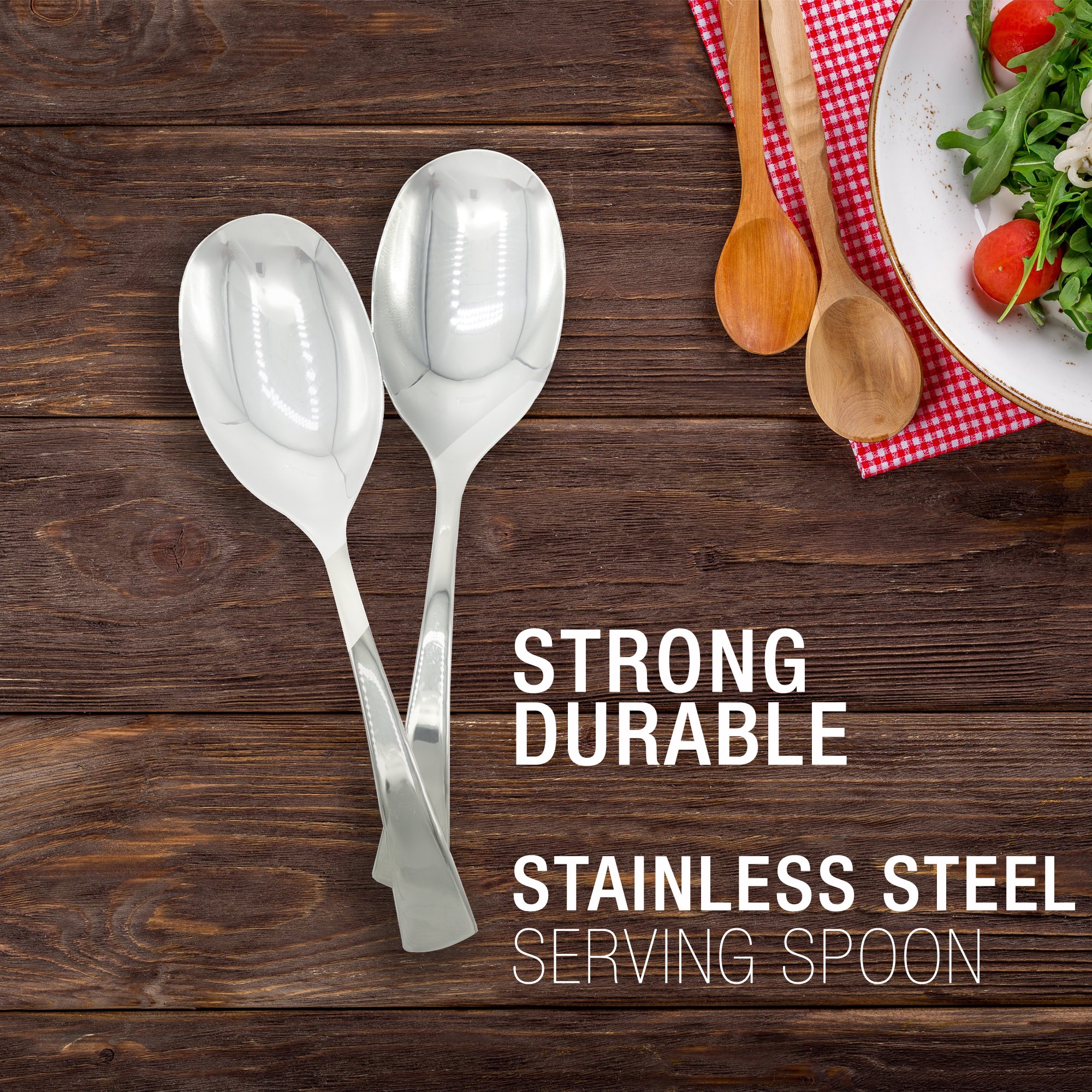 Large Buffet Serving Spoons - MIJIG Set of 2 Custom Designed Mirror-Polished Stainless-Steel Utensil Set for Homes, Hotels & Party Planners β Dinner Flatware Set with Exquisite Packaging
