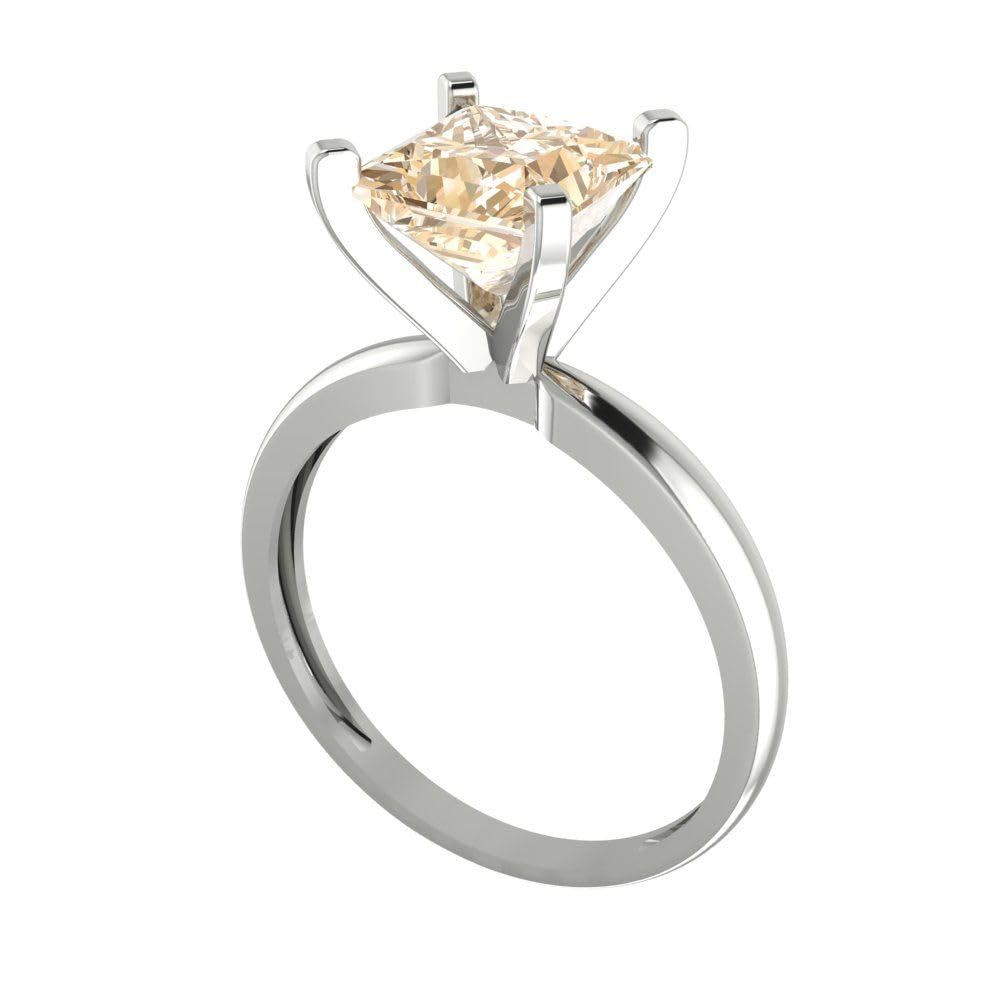 Clara Pucci 2.0 ct Princess Cut Solitaire Natural Brown Morganite Engagement Bridal Promise Anniversary Ring 18K White Gold Size 6.75