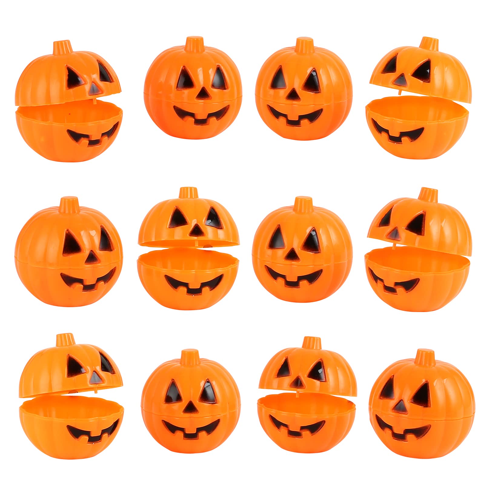 KESOTE Plastic Pumpkins for Candy Small Toys, Fillable Orange Halloween Pumpkin Eggs Candy Holder Containers for Halloween Egg Hunt Treats - Pack of 12
