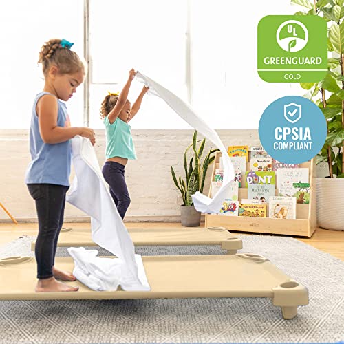 ECR4Kids Stackable Kiddie Cot, Standard Size, Classroom Furniture, Sand, 6-Pack