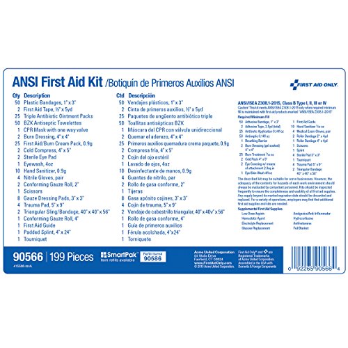 First Aid Only 90566 Bulk ANSI B 50-Person Emergency First Aid Kit for Office, Home, and Worksites, 199 Pieces