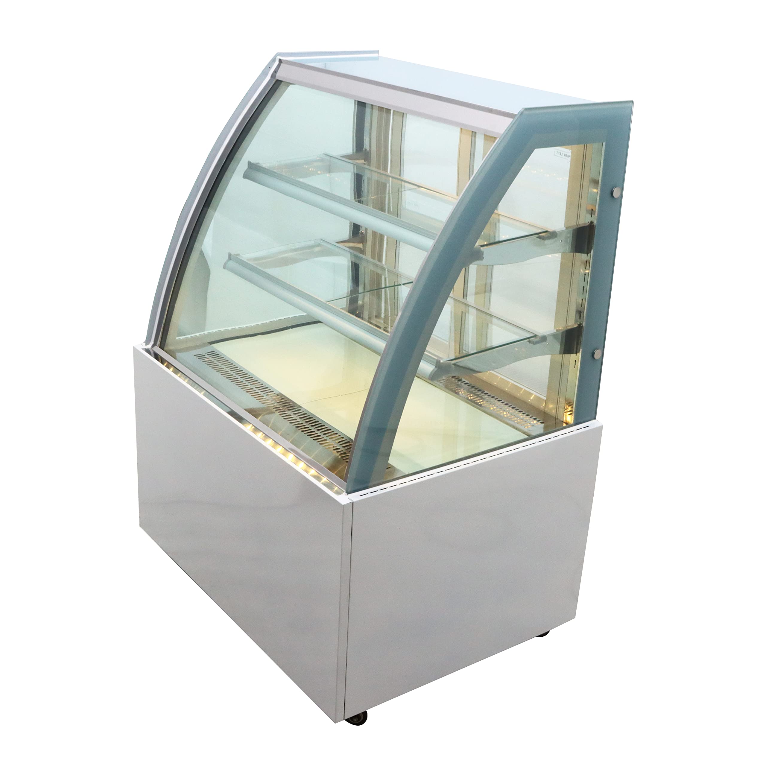 INTSUPERMAI Glass Bakery Display Case 35inch Floor Standing Refrigerated Cake Showcase Bakery Cabinet Display Refrigerators Cake Showcase Arc Back Door LED Lighting 220V Automatic Defrost