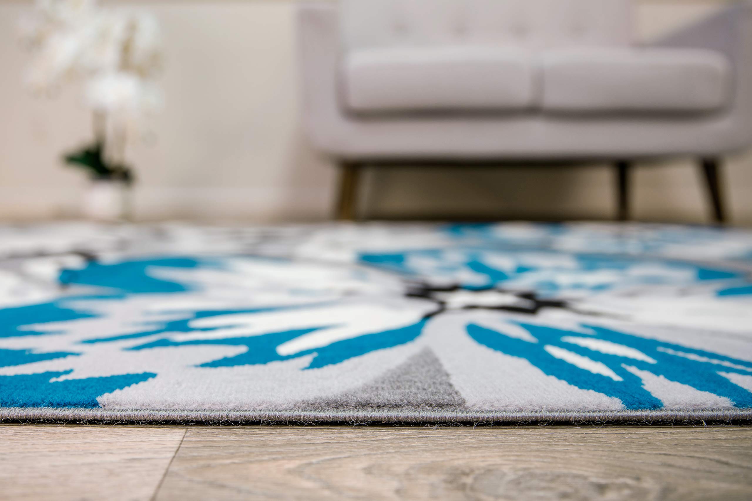 Rugshop Modern Floral Design Area Rug for Living Room,Bedroom,Home Office,Kitchen Non Shedding Area Rug 7'6" X 9' 5" Blue