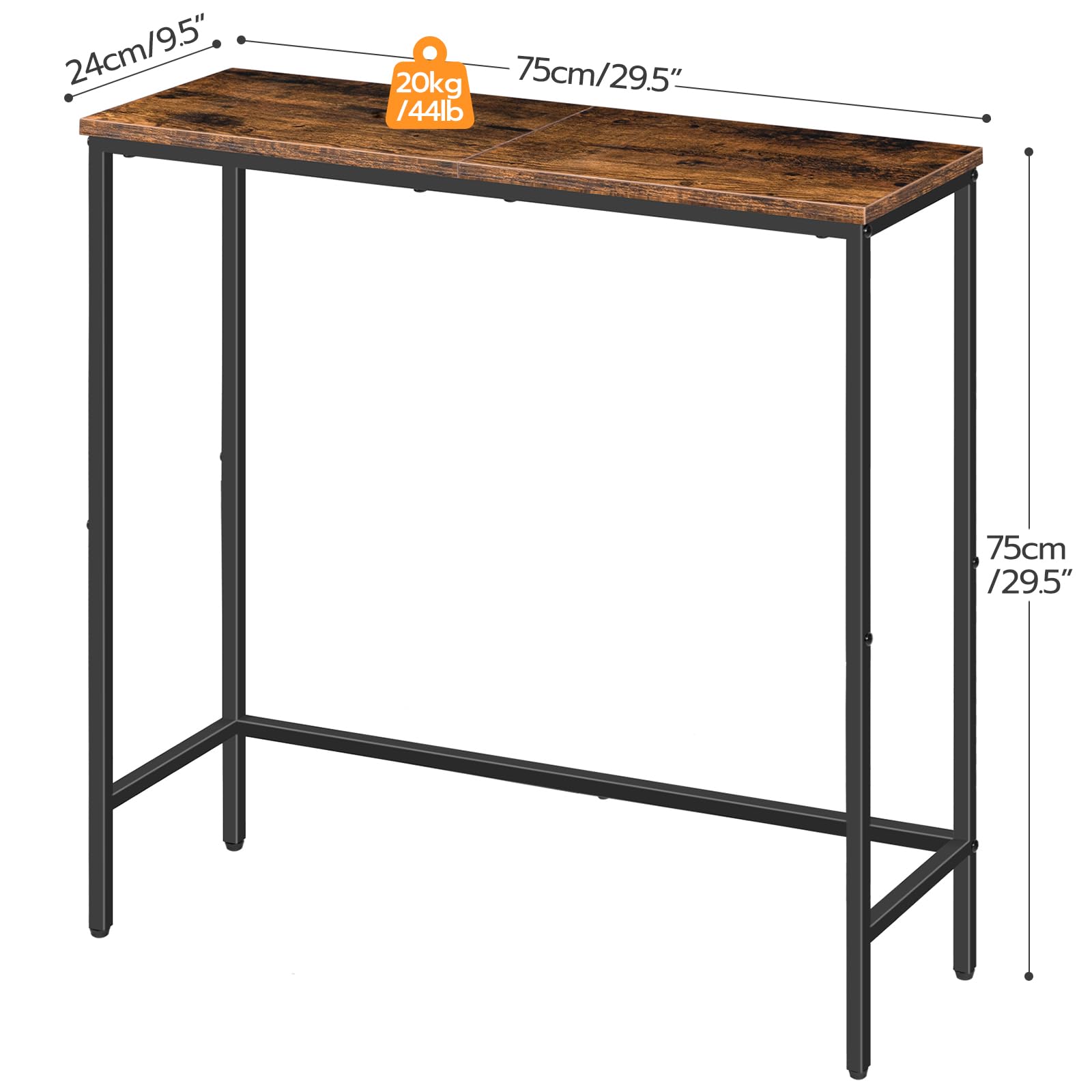 HOOBRO Narrow Console Table, 29.5" Small Entryway Table, Thin Sofa Table, Side Table, Display Table, for Hallway, Bedroom, Living Room, Foyer, Rustic Brown and Black BF75XG01