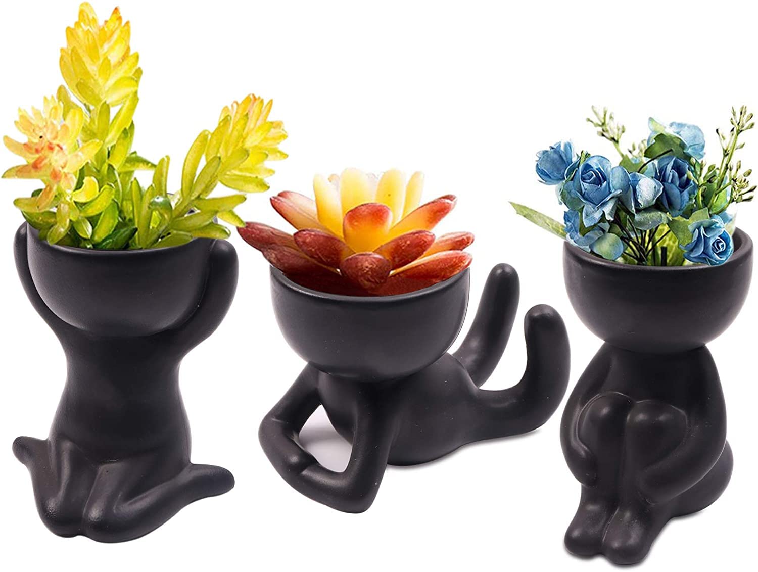 DIYOMR Cute Humanoid Ceramic Doll Flower Pot Decorative Pot,Succulent Flower Cactus Bonsai Planter Pots Container Creat Design for Home Office Decor,Not Include Plants (3Pcs White)