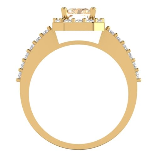 Clara Pucci 2.07 ct Emerald Cut Solitaire Halo Natural Brown Morganite Engagement Promise Anniversary Bridal Ring 18K Yellow Gold 7.5