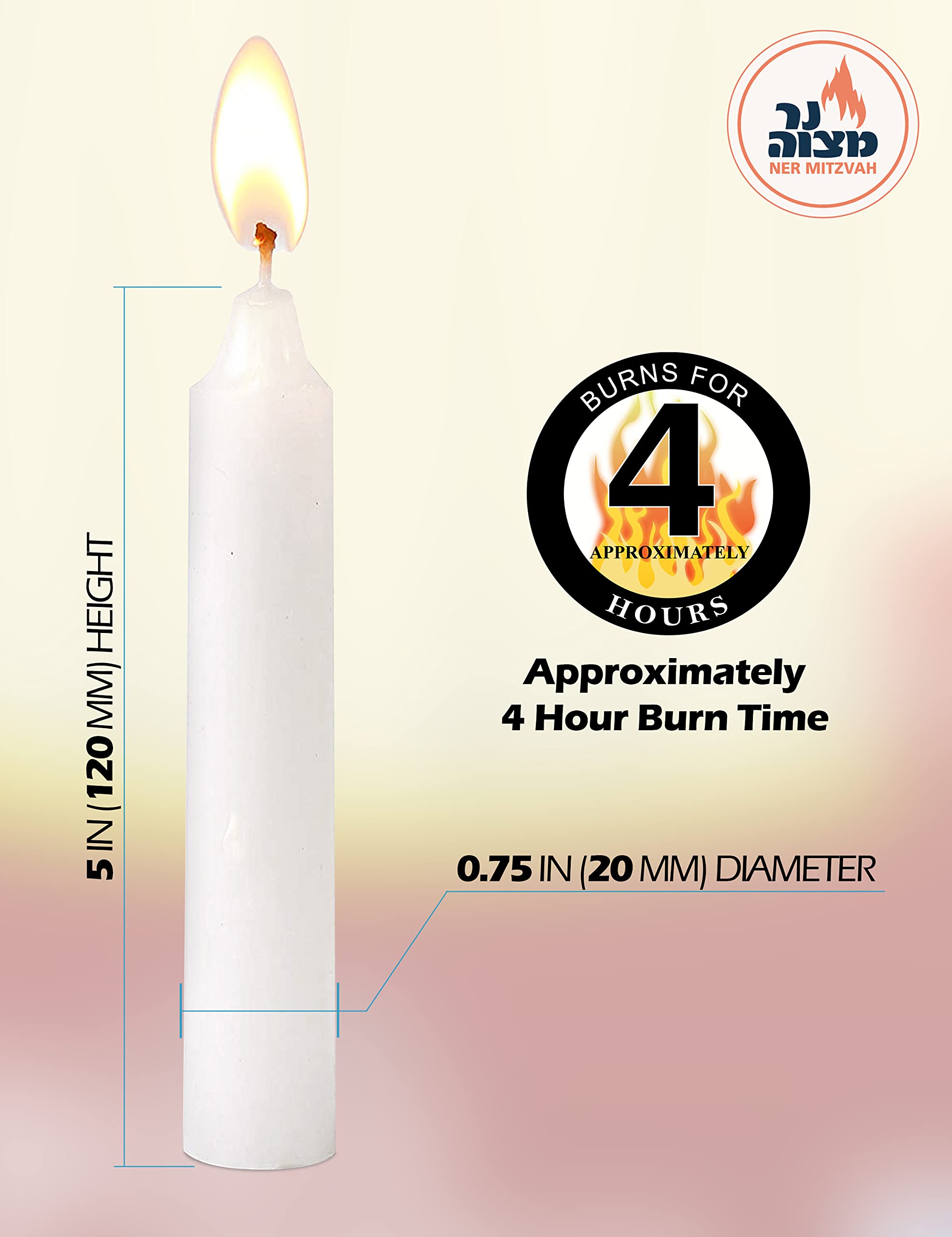 Ner Mitzvah Classic White Taper Candles β 7 Inch Candles - 60 Bulk Pack - for Shabbat Candles, Dinner Tables, Restaurants, Ceremonies and Emergency - 6 Hour Burn Time
