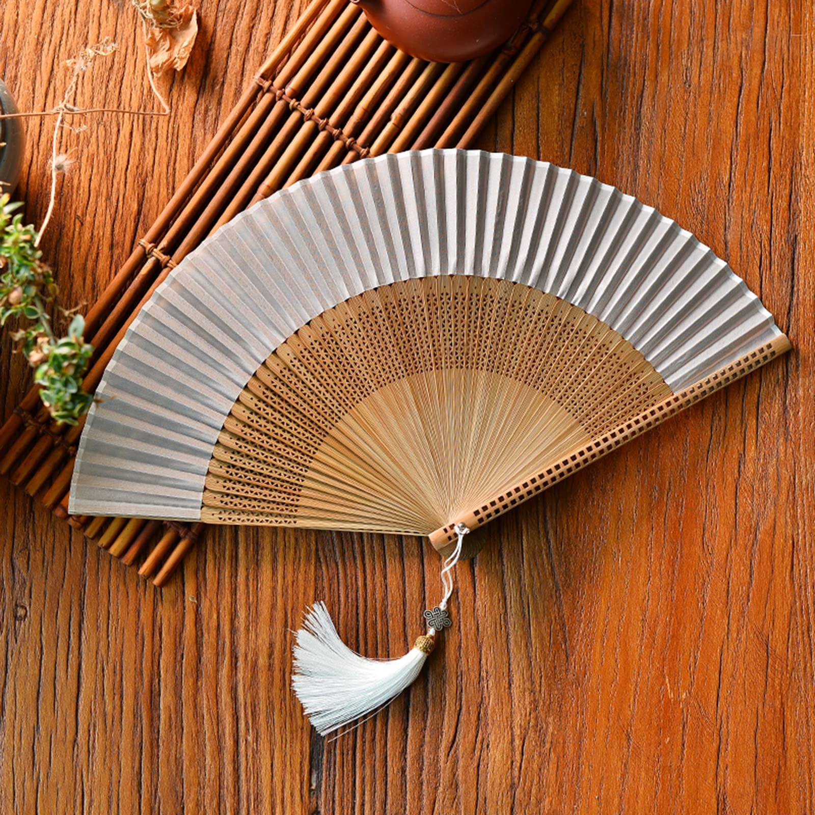 ERTUO Bamboo Hand Fan Classical Hollow Folding Fan Chinese Fan with Fringe, Men's Women's Wedding Gift