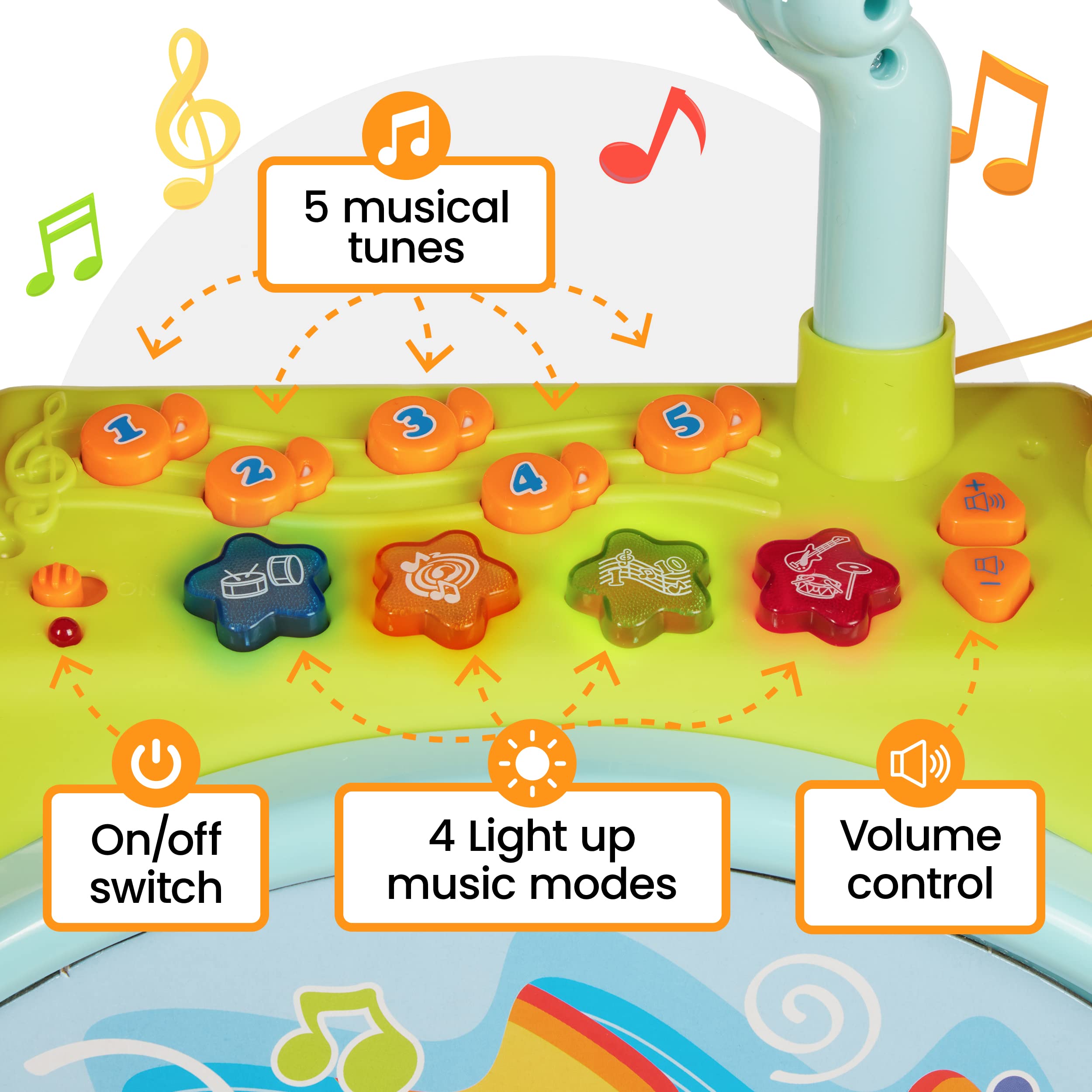 Prextex Kids Drum Set - Toddler Drum Set Includes Toy Microphone, Adjustable Sound Bass, Electric Drums & Drum Sticks (for Ages 3-6)