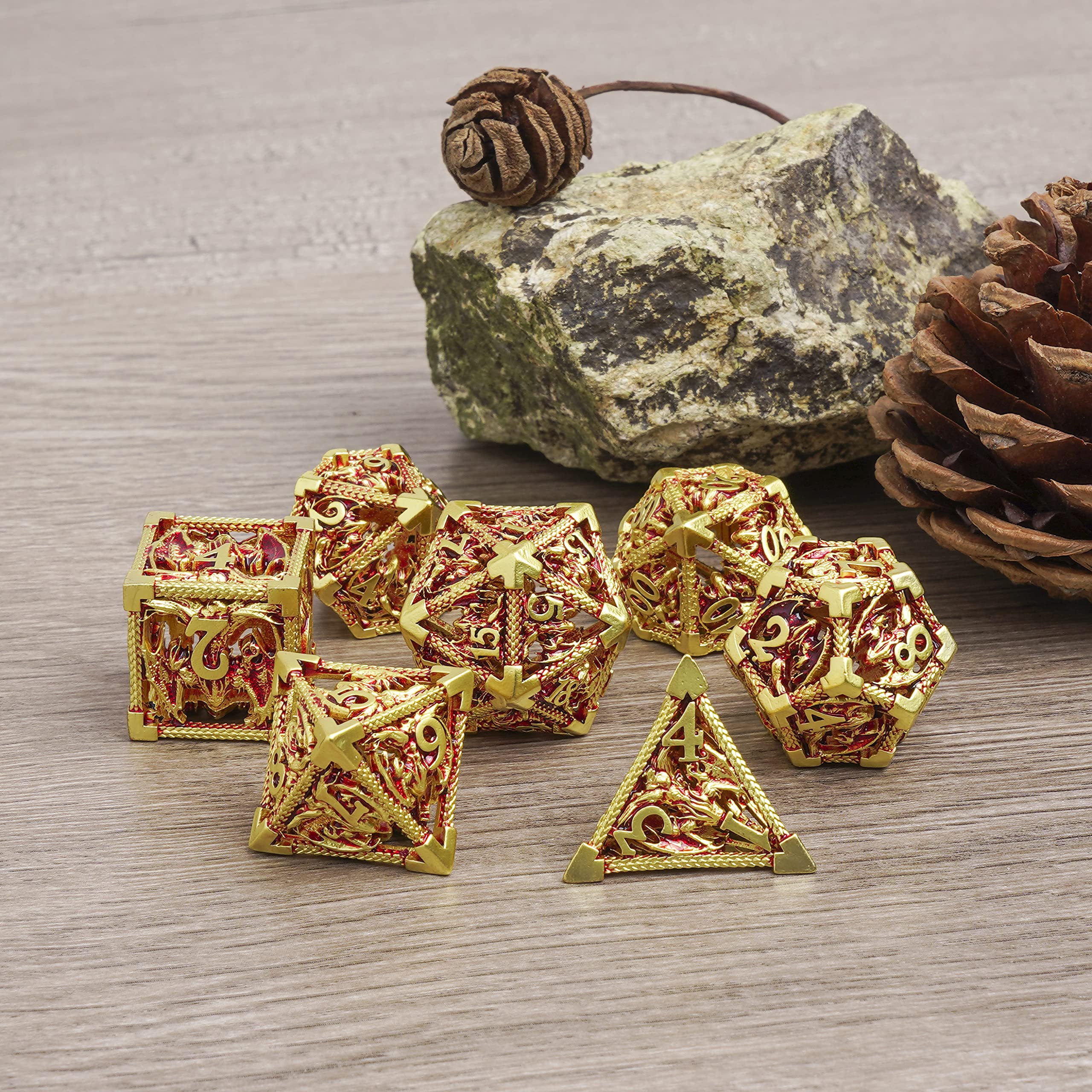 DND Metal Dice Set Polyhedral Dice Set Dungeons and Dragons Dice Hollow Dice 7Pcs Suitable for DND RPG MTG Dungeon and Dragons Table Board Roll Playing Games