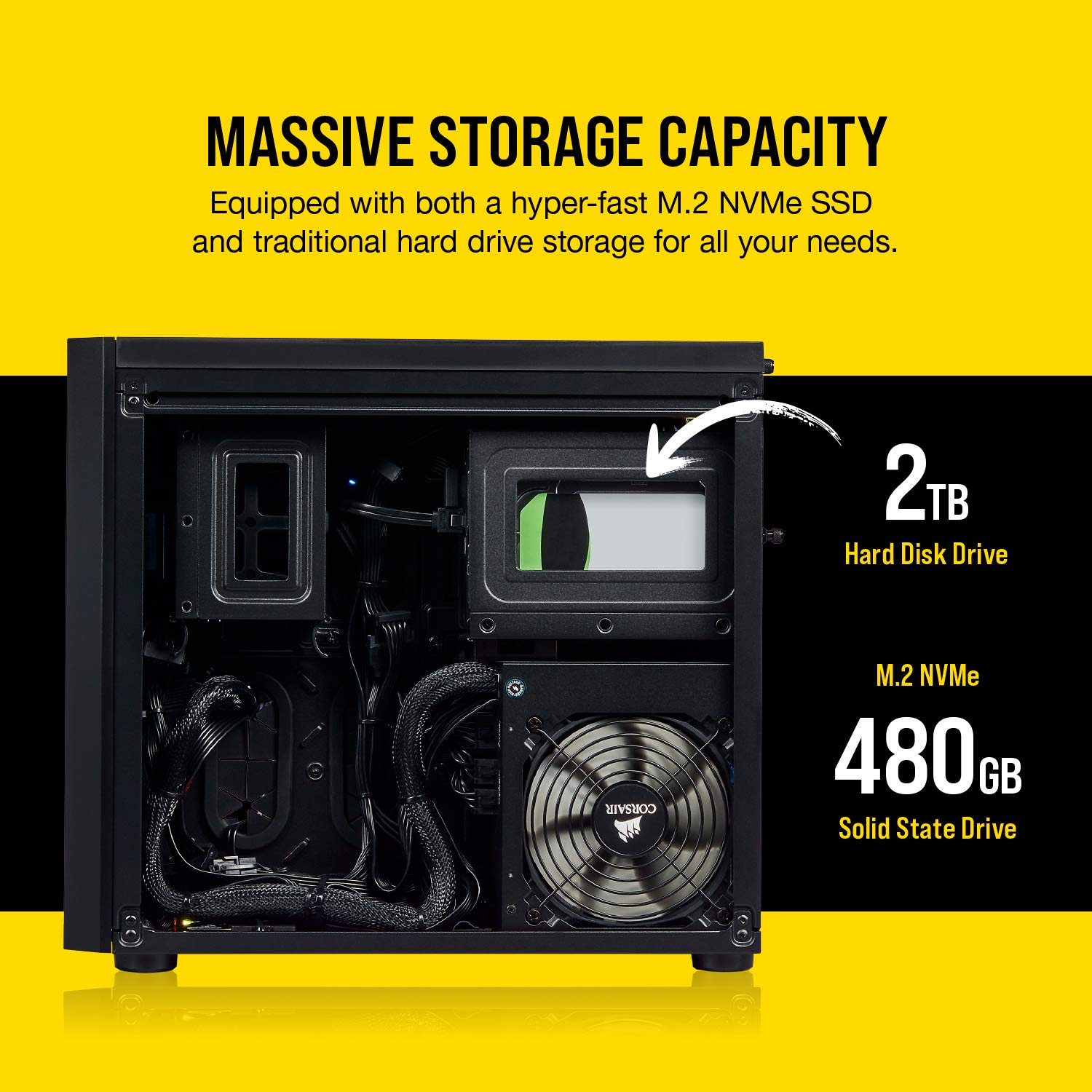 Corsair Vengeance 5185 Gaming PC, i7-9700K, RTX 2080, 480GB M.2, 2TB HDD, 16GB DDR4-2666, Win 10