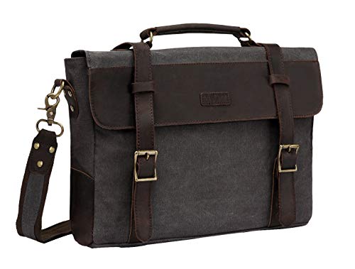 Leather Messenger Bag for Men,Vintage Canvas Shoulder Bag Business Briefcase Satchel 14inc Laptop Computer Bag for Work Gray