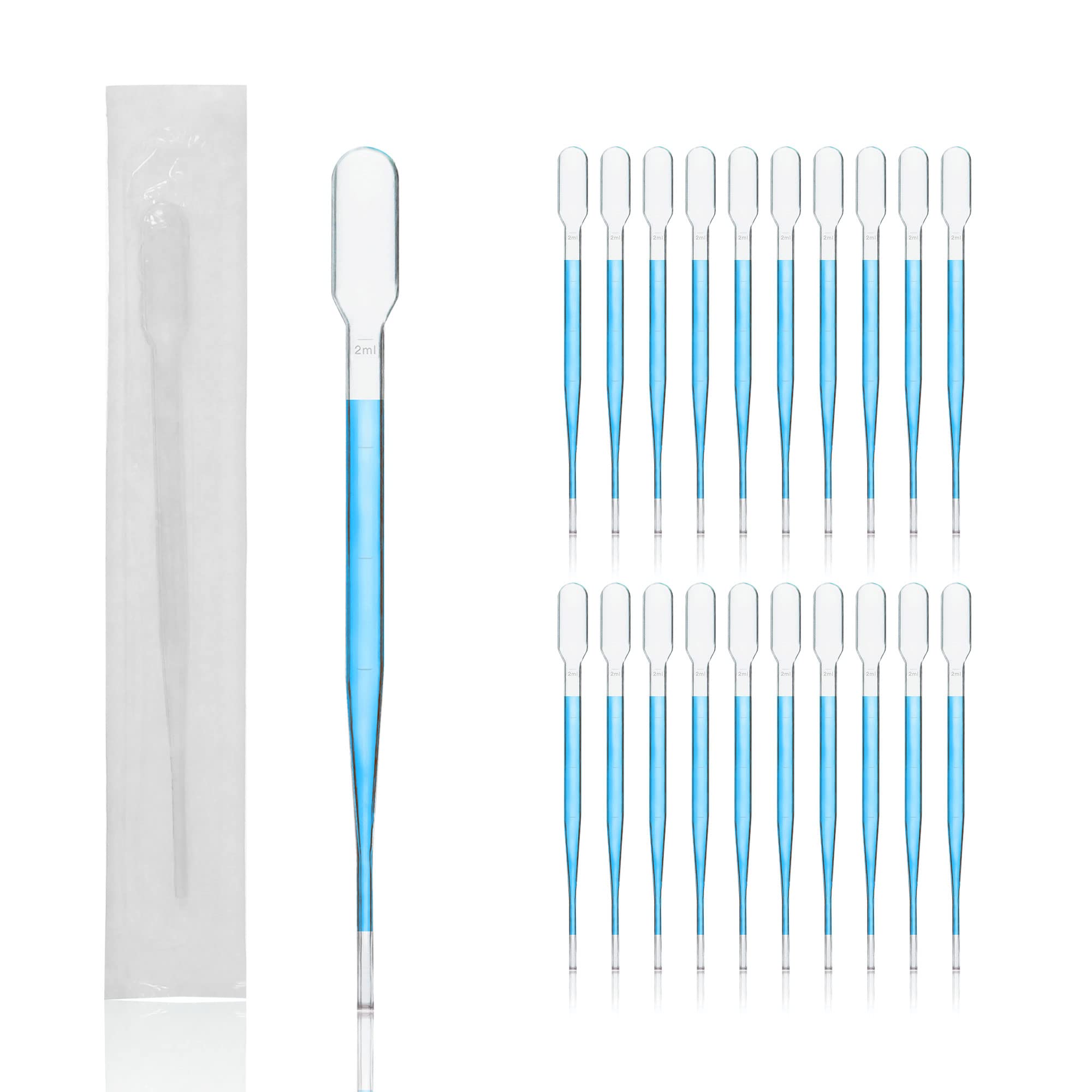 Maccx 100pcs Sterile Transfer Pipettes, Vol. 5ml, 2ml Graduated, 155mm Long, Essential Oils Pipettes, Low-Density Polyethylene Material, Individual Peel-Pack, TPP5155-100