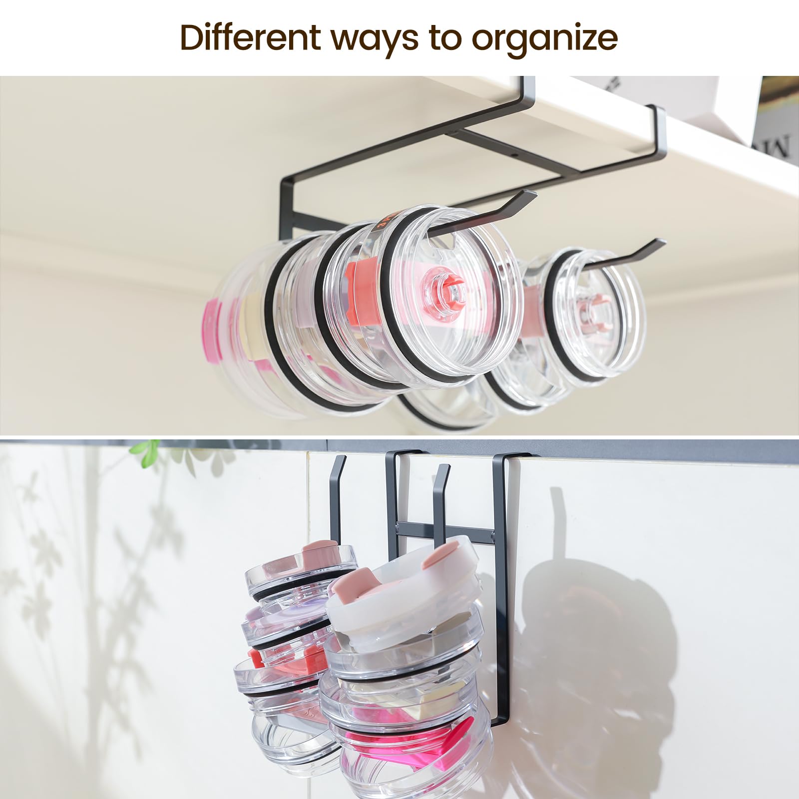 GardTok Tumbler Lid Organizer, Space Saving Cup Lid Organizer for Yeti/Stanley/Simple Modern Cup Accessories, Tumbler Lid Storage Hook, Cup Lid Holder for Kitchen Cabinets and Countertops