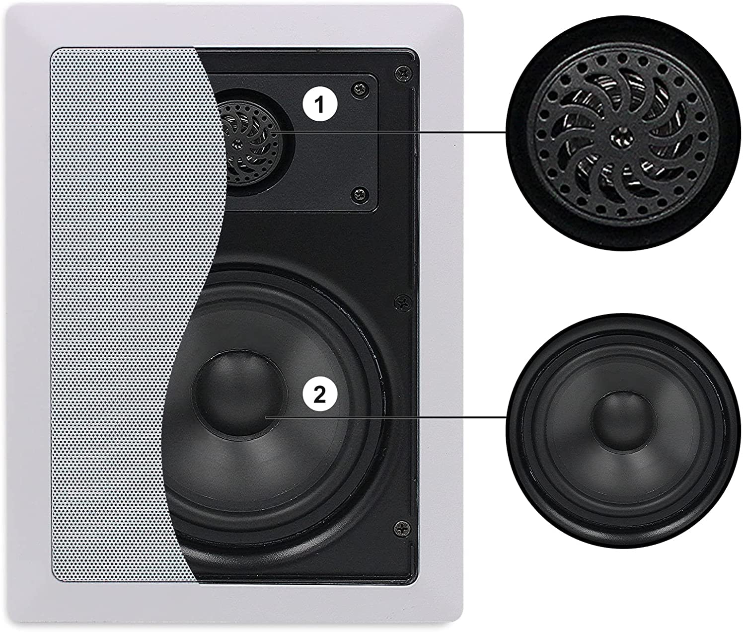 Herdio 5.25 Inch Ceiling Speakers Flush Mount in Wall Speakers Perfect for Home,Living Room,Kitchen,Office