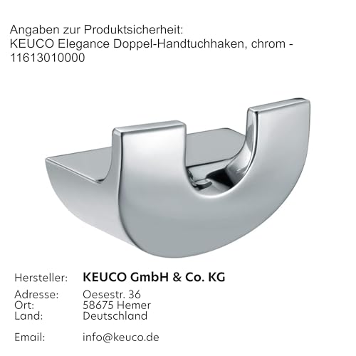 Keuco Elegance New 11613010000 Towel Hook Double Chrome