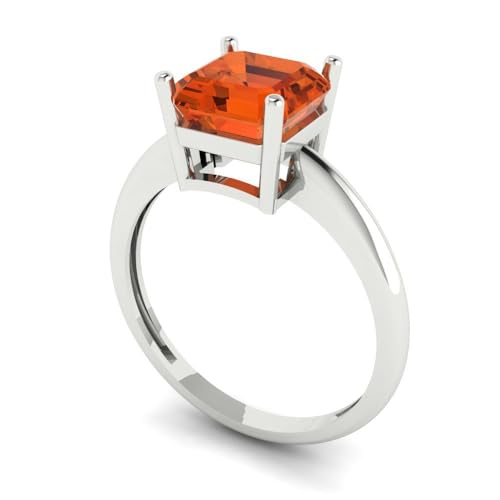 Clara Pucci 2.0 ct Asscher Cut Solitaire Red Simulated Diamond Engagement Bridal Promise Anniversary Ring 18K White Gold Size 8.75