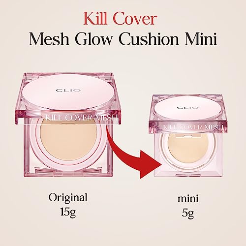 CLIO Kill Cover Mesh Glow Cushion Refill Included (15g*2, 3 LINEN) - Foundation Cushion, Korean Cushion, Glowy Skin Makeup