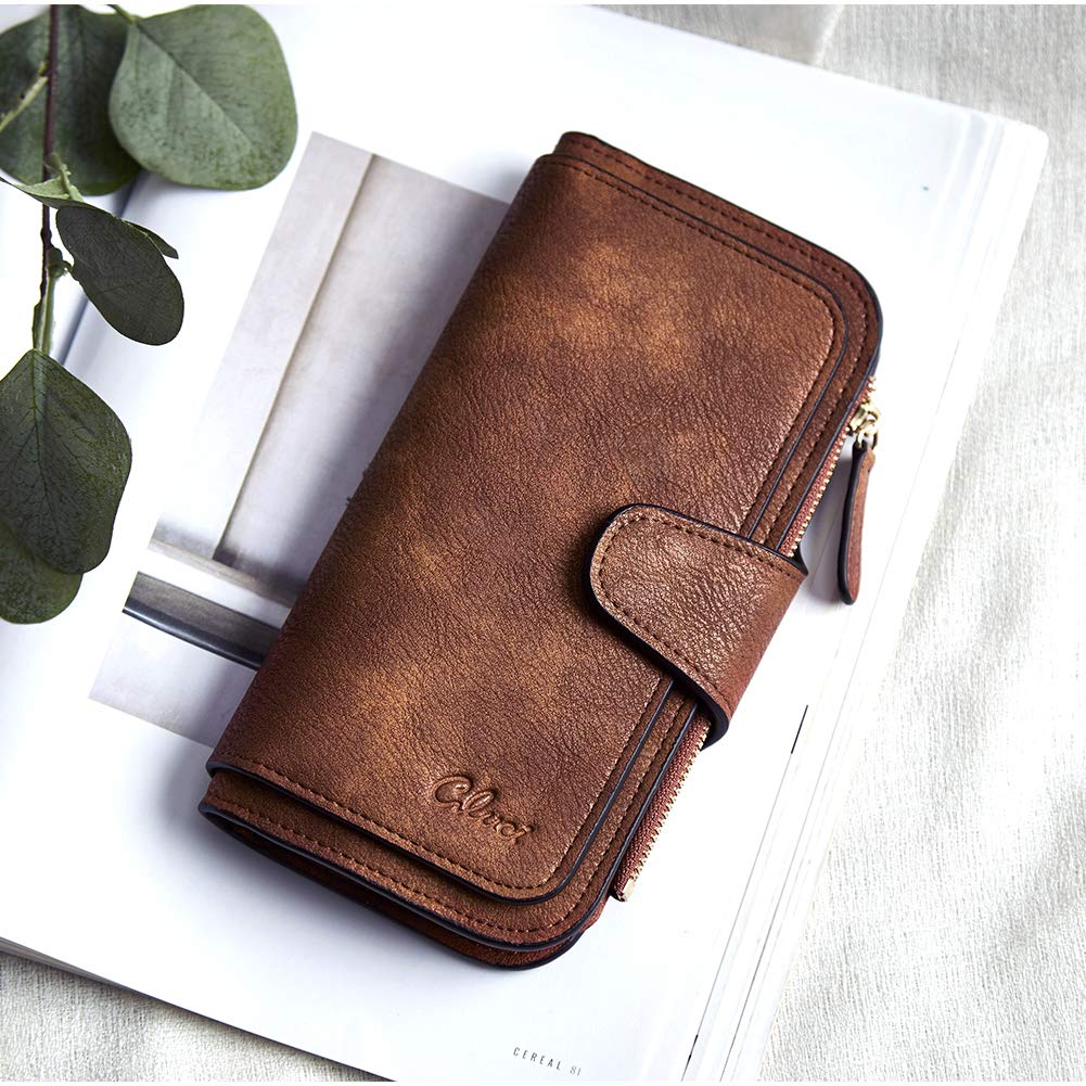 CLUCI Leather Wallet for Women Large Trifold Purse Ladies Credit Card Holder with ID Window