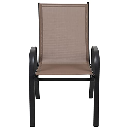 Flash Furniture 5 Pack Brazos Series Brown Outdoor Stack Chair with Flex Comfort Material and Metal Frame
