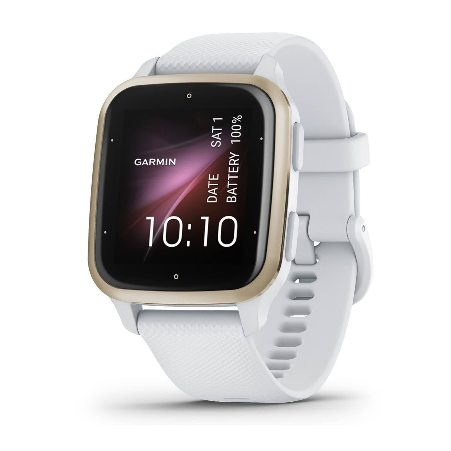 Garmin Venu Sq 2 Smartwatch (Cream Gold/White) Bundle with Powerful Bass Earbuds and Wellness Plus Software (3 Items)