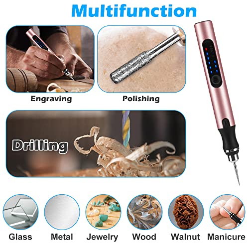 Topretty Electric Engraving Pen Kit, Cordless Rechargeable Grinding Pen with 35 Bits,Portable Mini Engraver Tools,DIY Rotary Etching Pen for Carving Glass Plastic Wood Ceramics Jewelry Manicure-Rose
