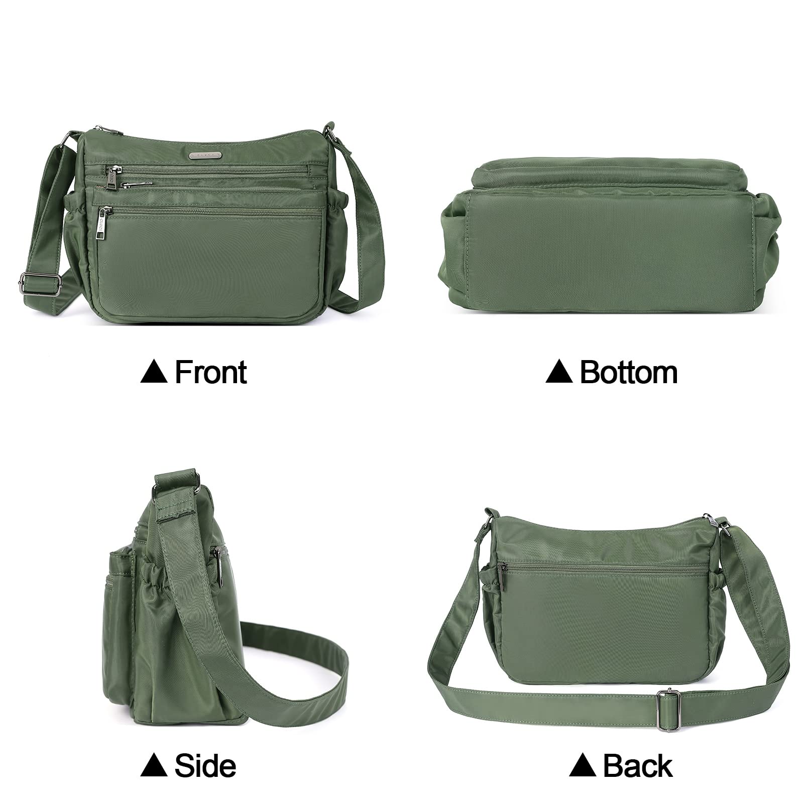CLUCI Nylon Crossbody Purses for Women Waterproof Shoulder Multiple Pockets Bag Travel Handbag Green