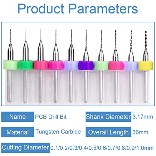 DKARDU PCB Drill Bits 0.1-1.0mm Mini Micro Carbide Spiral Flute Carbide Drill Bits Rotary Engraving Tool for PCB Circuit Board Jewelry CNC Board Power Engraving, 40 PCS
