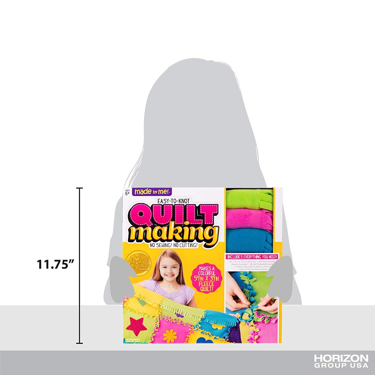 Made By Me Easy to Knot Quilt Making Kit by Horizon Group USA, No Sewing, No Cutting, 59 in. x 39 in. Fleece Blanket, Pre-Cut Squares & Felt Decals (57964F)