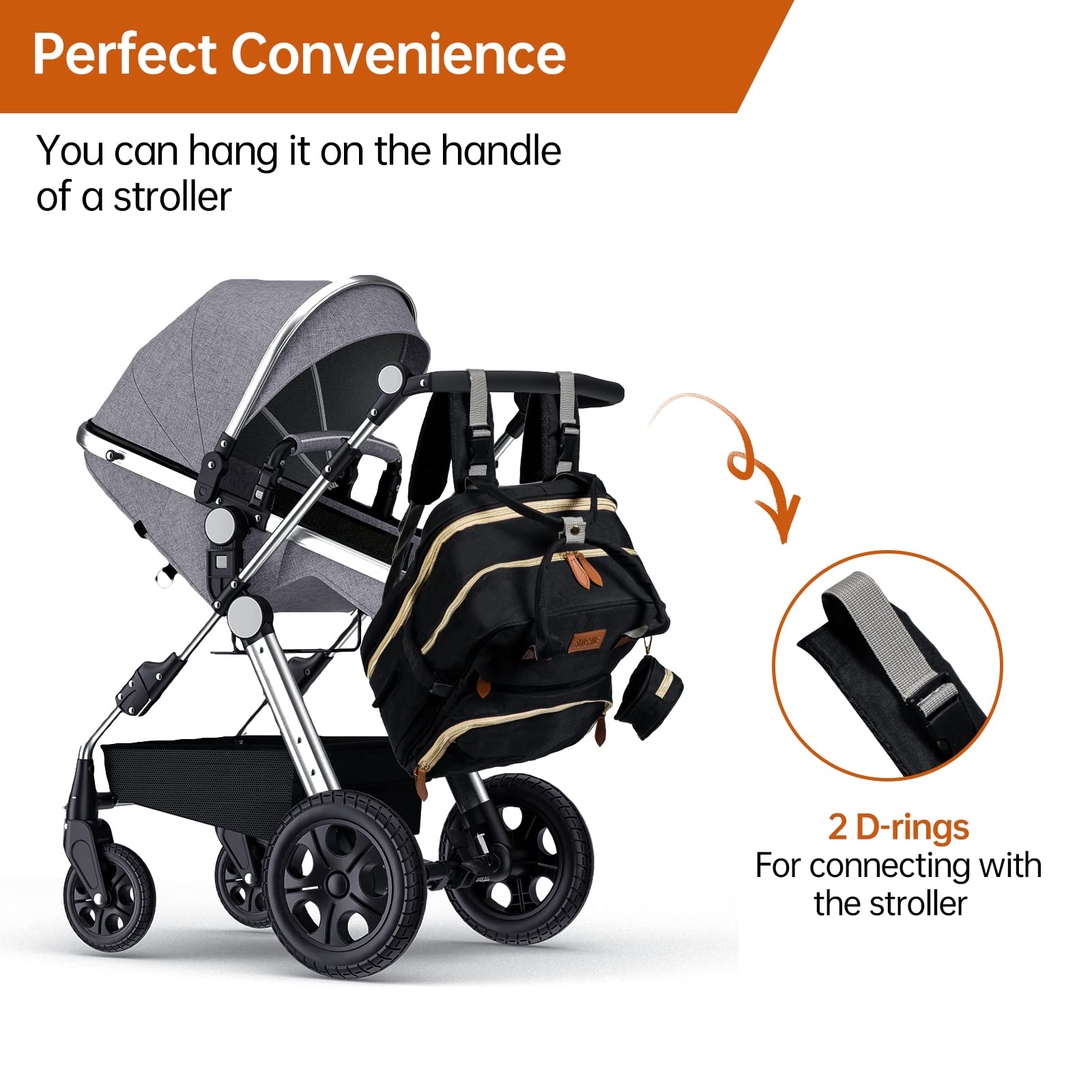 DAILY&DIARY Diaper Bag Backpack, Baby Bag Multifunction Waterproof Nappy Bag with Stroller Straps, USB Charging Port Unisex for Newborn Boys Girls, Black