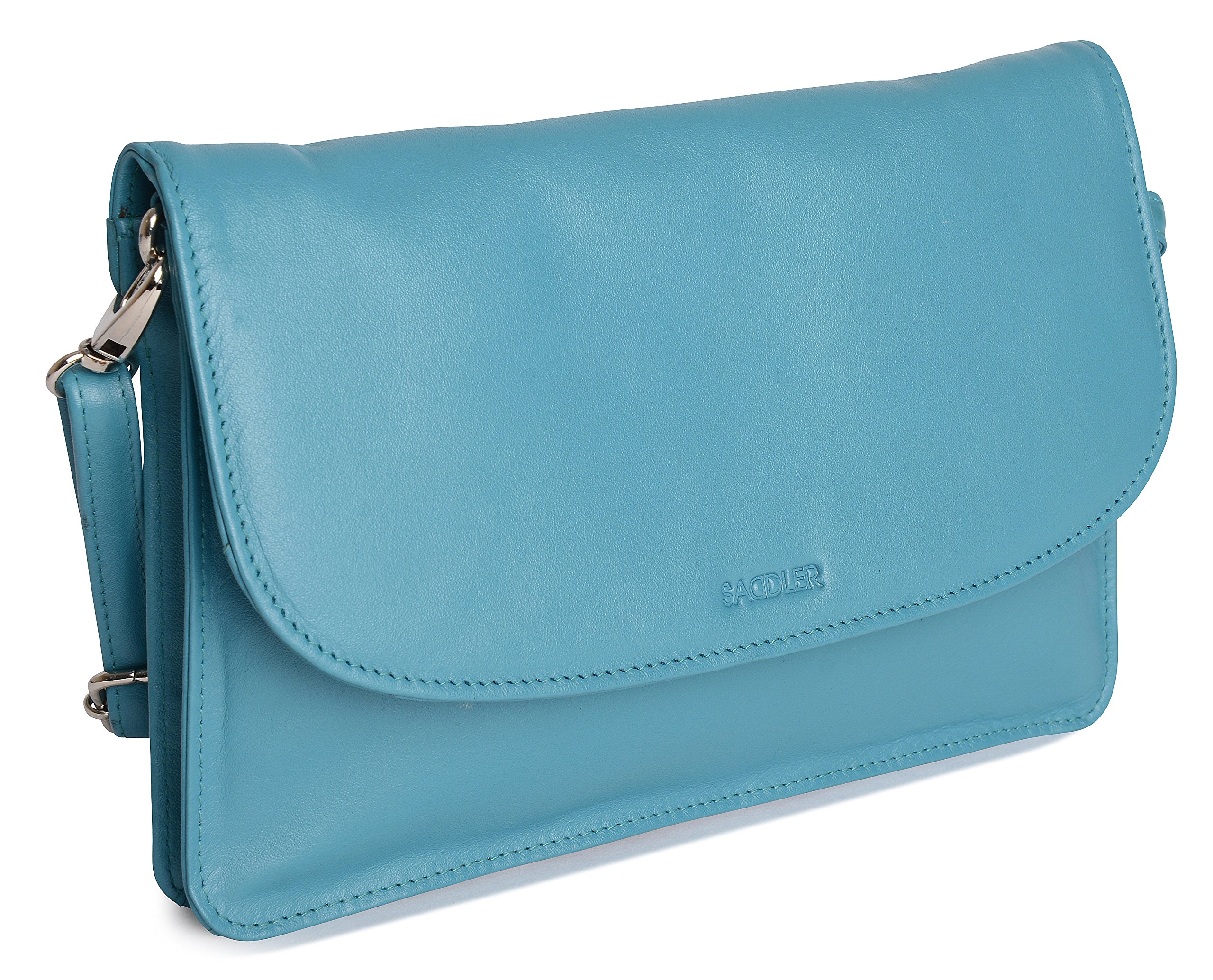 SADDLER Womens Leather Cross Body Purse Clutch Detachable Strap | Designer Sling Bag For Ladies - Teal
