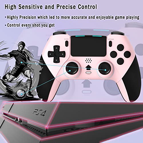 TERIOS Wireless Pro Controller Compatible with PS4 /PS4 Pro/PS4 Slim, Gaming Remote with Built-in 800mAh Rechargeable Battery/Precise Joystick/Audio/Turbo/Advanced Buttons Programming (Pink & Black)