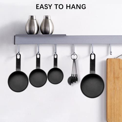 NileHome Measuring Cups and Spoons Set, Plastic Measuring Spoons 8 Piece Includes 4 Measuring Cup Set and 4 Measuring Spoons Set Stackable Stainless Steel Handle Measure Cups for Cooking&Baking, Black