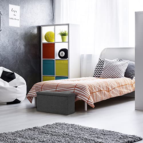 Seville Classics Large 30" Foldable Bench Ottoman Footrest Storage Chest Coffee Table Stool, for Bedroom, Living Room, Entryway, Lounge, Modern Gray, 1-Pack