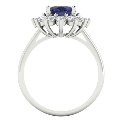 Clara Pucci 2.36 ct Oval Cut Solitaire Halo Genuine Simulated Blue Sapphire Engagement Promise Anniversary Bridal Ring 18K White Gold 6.5