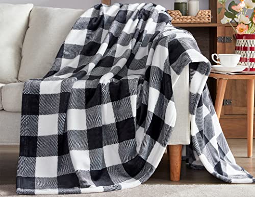 Touchat Fleece Throw Blankets, Black and White Buffalo Plaid Throw Blanket for Couch Sofa Bed, Soft Warm Fuzzy Cozy Plush Checkered Blanket, Lightweight Farmhouse Decor 50" x 60"