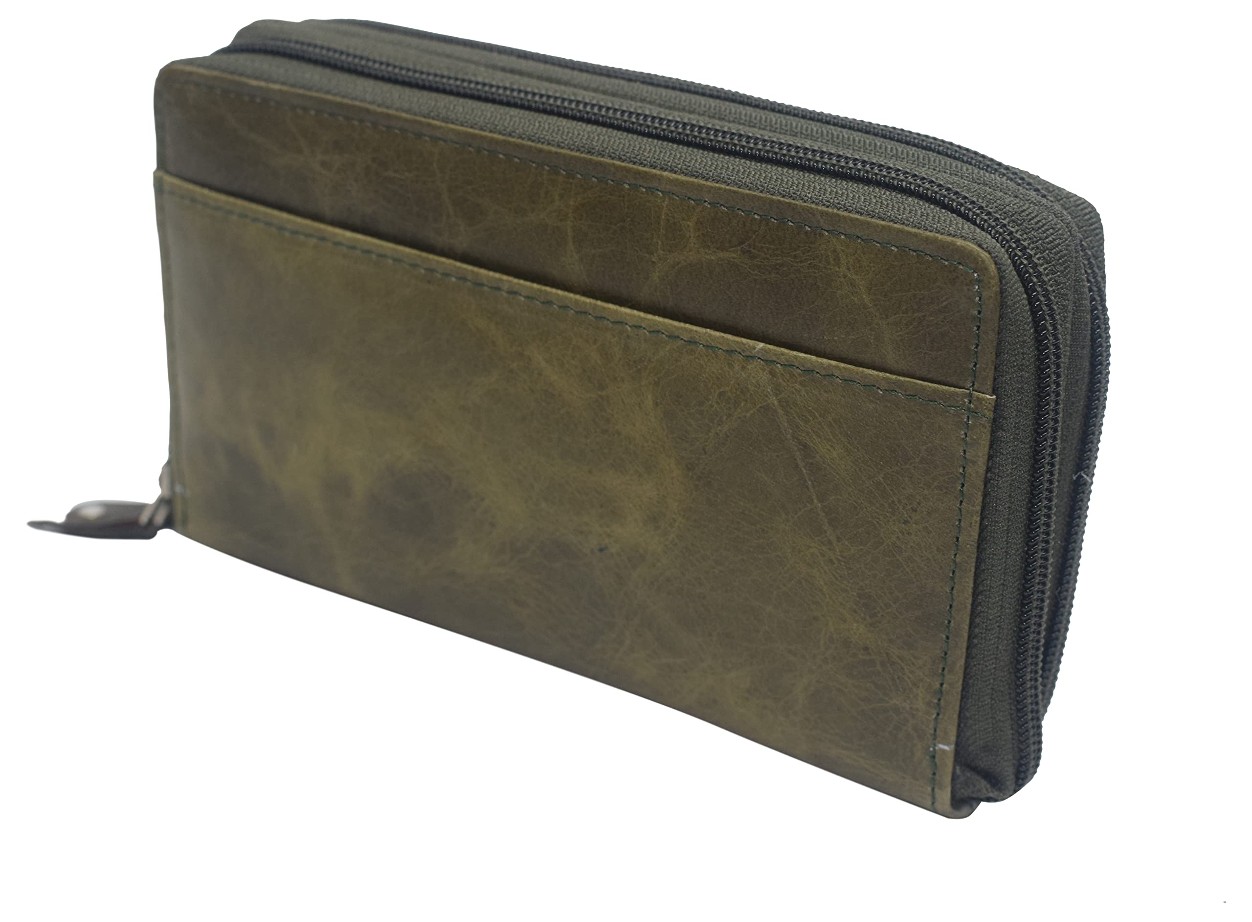 Cavelio Leather Wallets for Women RFID Blocking Double Zip Around Credit Card Holder Phone Clutch (Green)