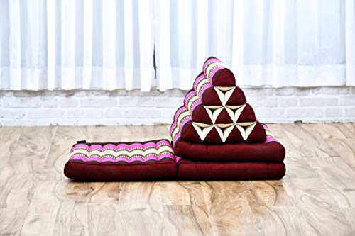 Leewadee 3-Fold Mat with Triangle Cushion β Comfortable TV Pillow, Foldable Mattress with Cushion Made of Eco-Friendly Kapok, 67 x 21 inches, Auburn Pink
