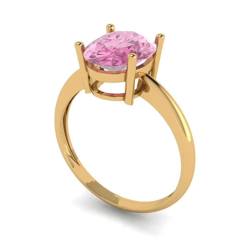 Clara Pucci 2.4ct Oval Cut Solitaire Pink Simulated Diamond Cubic Zirconia Bridal Designer Wedding Anniversary Ring 14k Yellow Gold